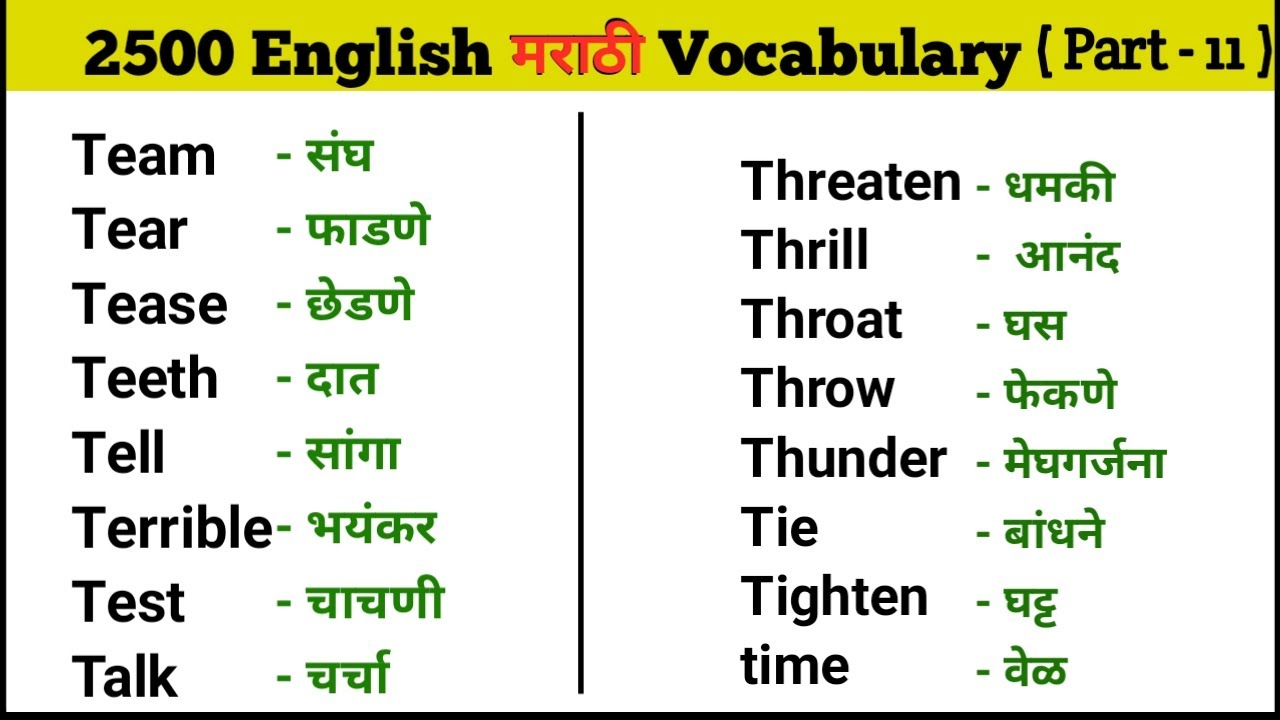 English To Marathi Learn English Word With Marathi Meaning Daily