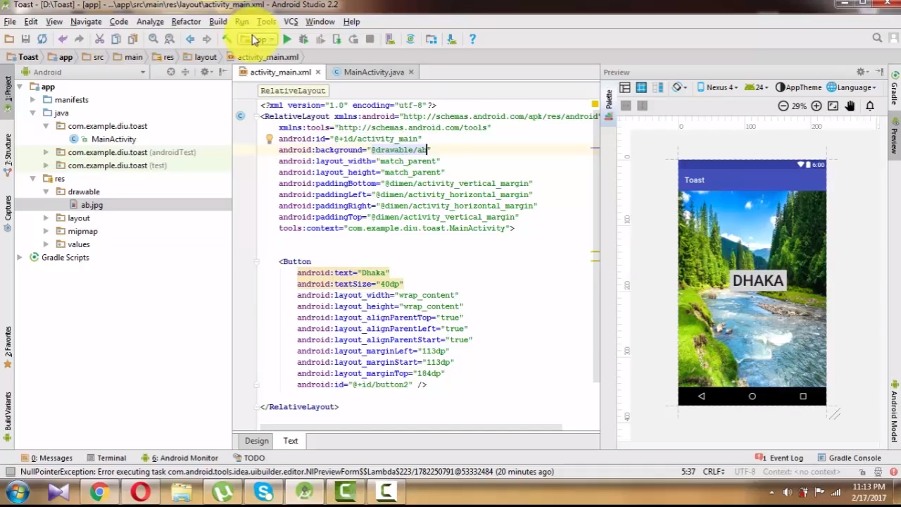 Android Studio Toast Tutorial Equilo