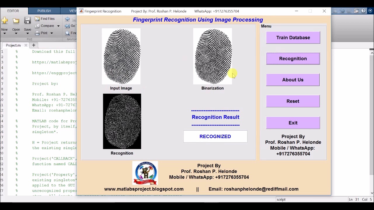 Fingerprint Recognition Using Image Processing Matlab Source Code Youtube