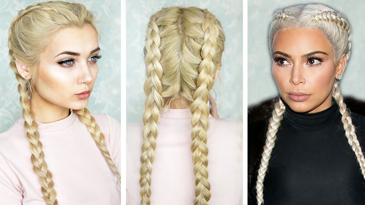 How To Double Dutch Braid Kim K Inspired Youtube