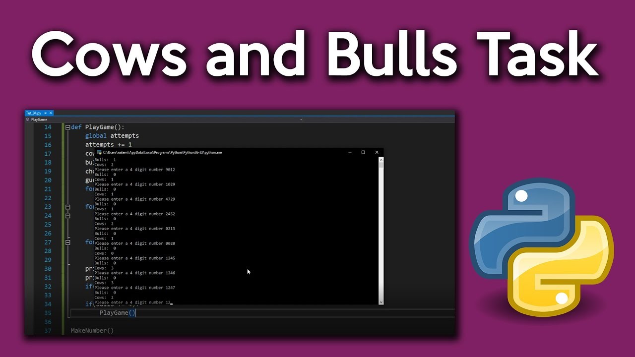 Python Tutorial 6 Cows And Bulls Task Youtube