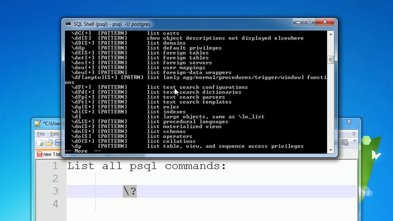 Postgresql Sql Shell List All Psql Commands Youtube