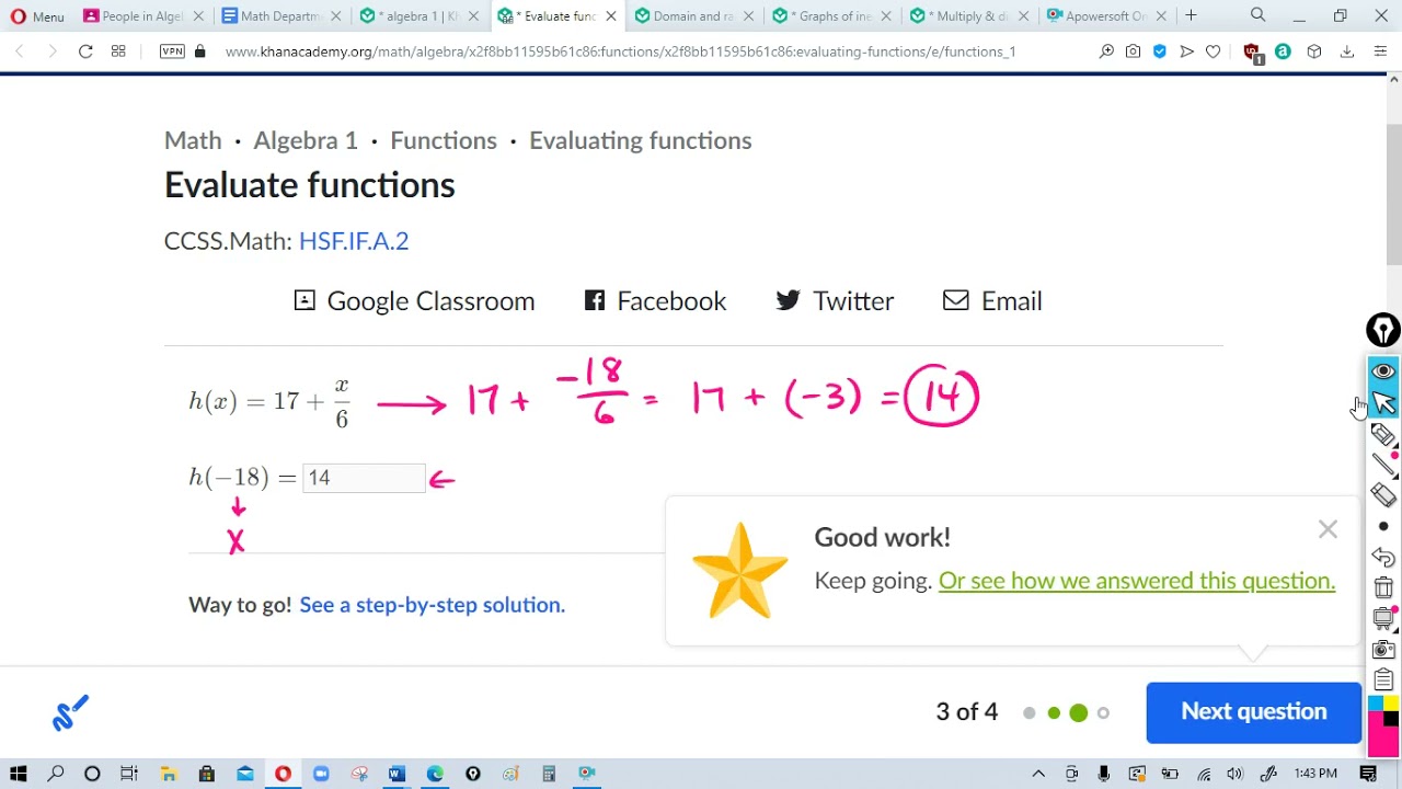 Evaluate Functions Khan Academy Youtube