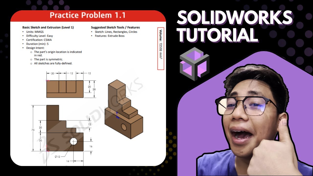 Cswa Practice Problem 1 1 Solidworks Tutorial For Beginners Youtube