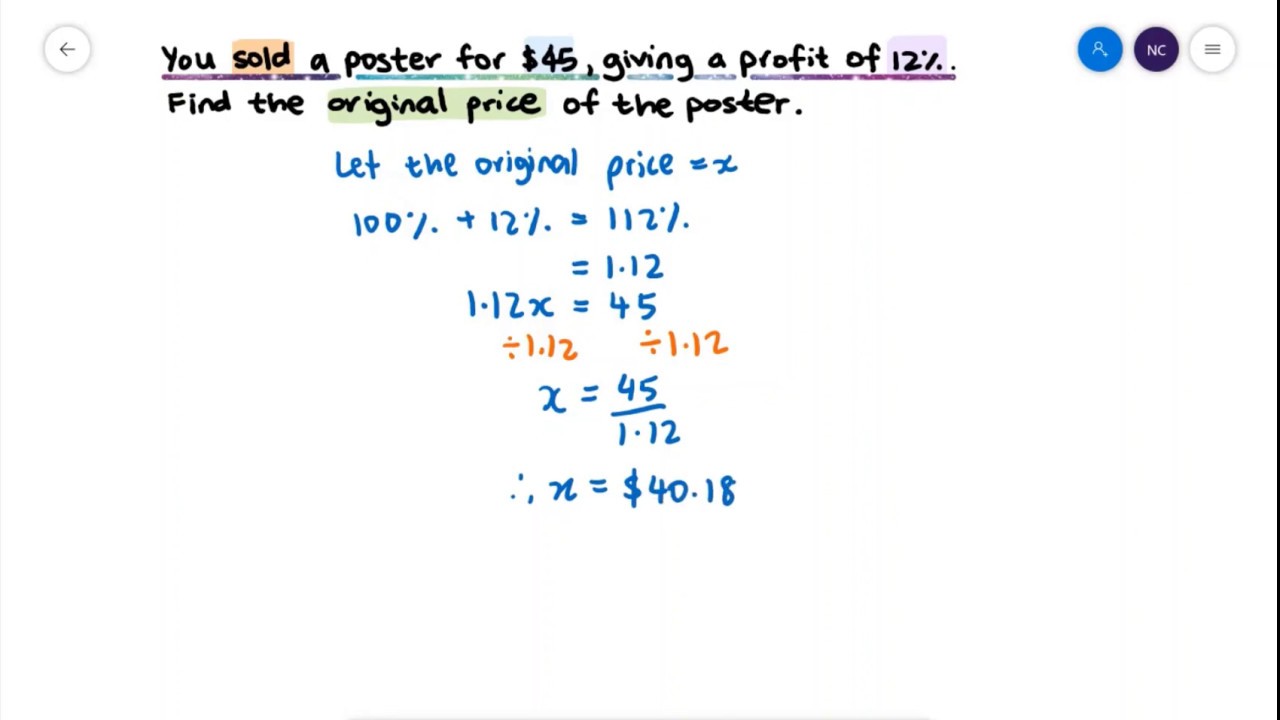 How To Find The Original Amount After A Percentage Increase Decrease