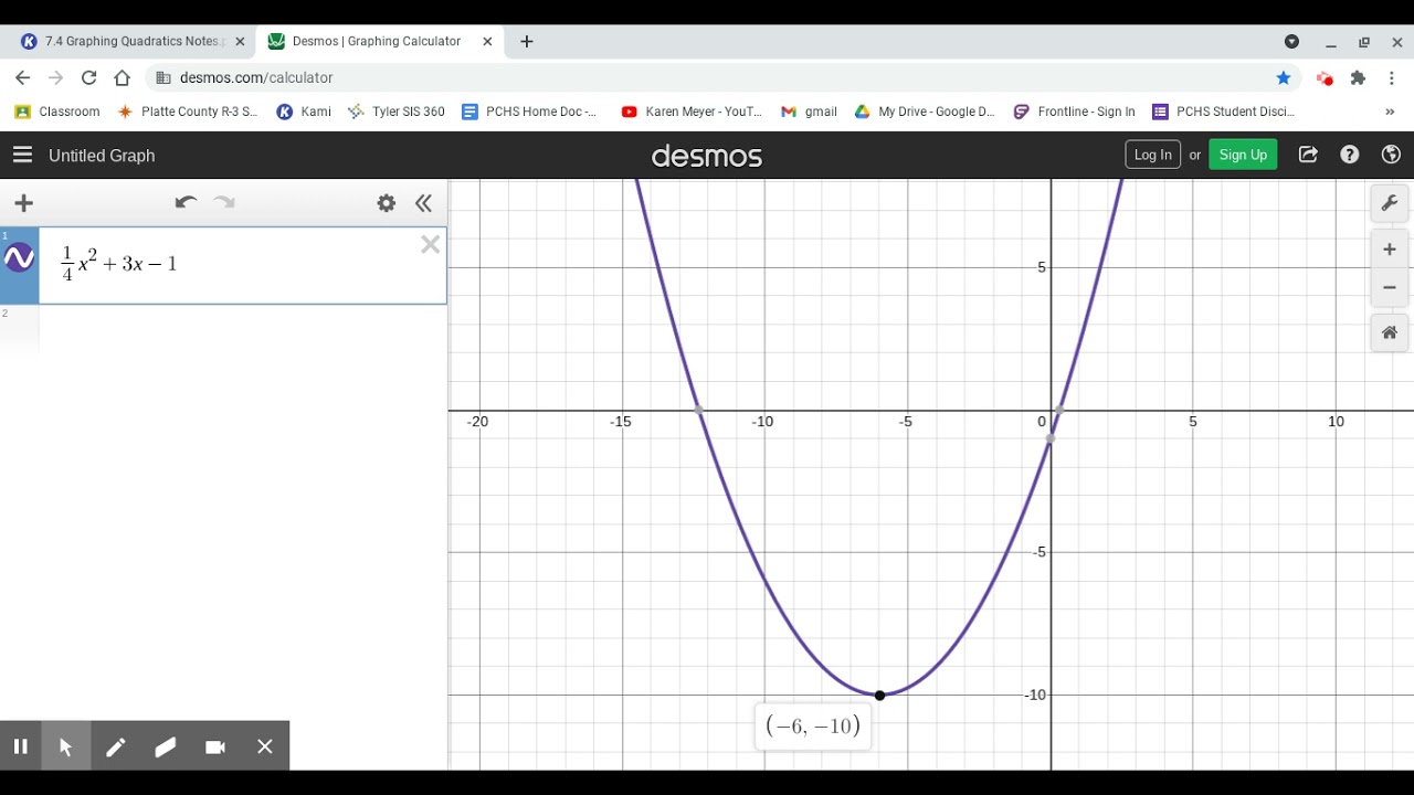 A1 Lesson 7 4 Graphing Quadratic With Desmos Notes Youtube