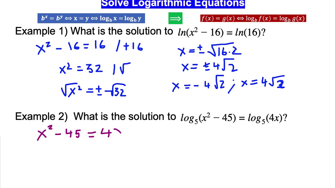 Solving Logarithmic Equations Youtube