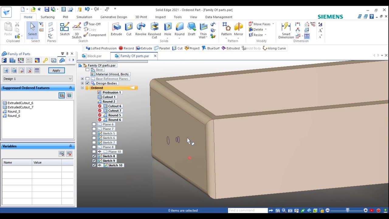 Solid Edge 2021 Tutorial Family Of Parts Youtube