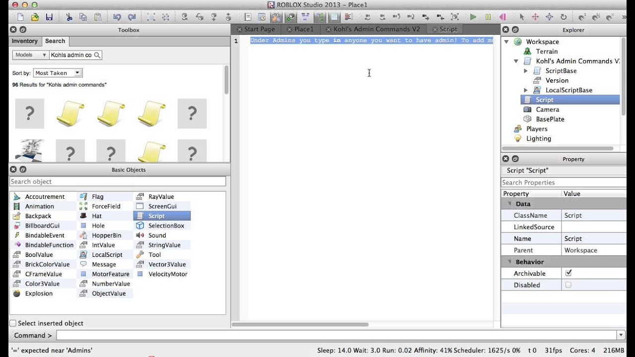 Roblox Admin Script 2013