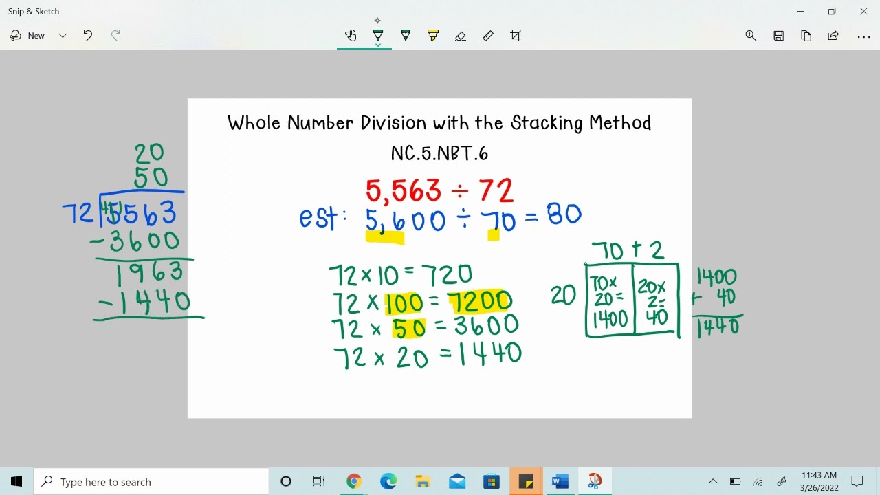 Es 5 Math Whole Number Division With Stacking Method Youtube