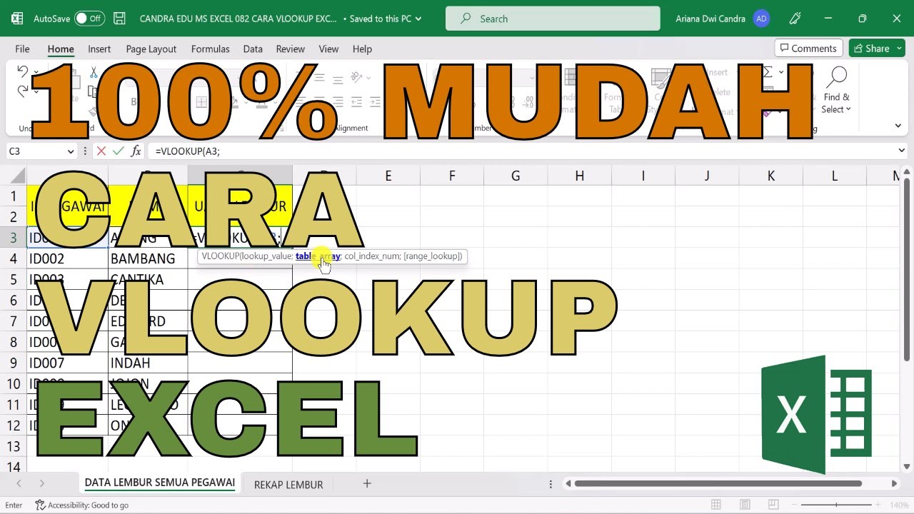 Cara Vlookup Excel Youtube
