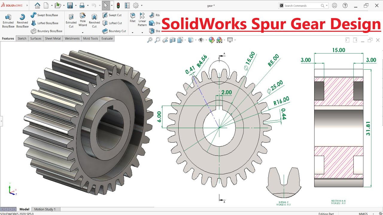 Spur Gear Design In Solidworks Solidworks Tutorial Youtube
