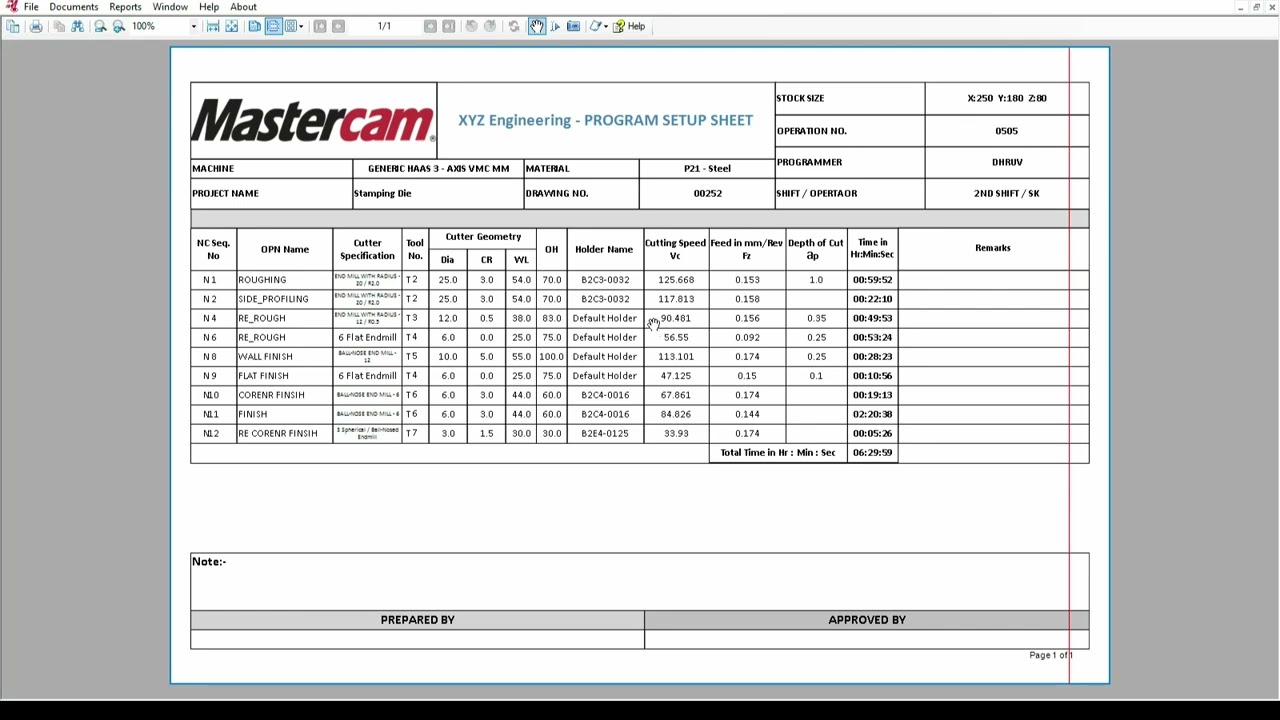 Mastercam Setup Sheet Creation Youtube