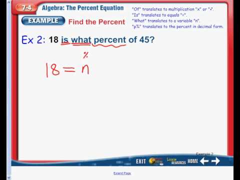 7 4 Algebra The Percent Equation Youtube