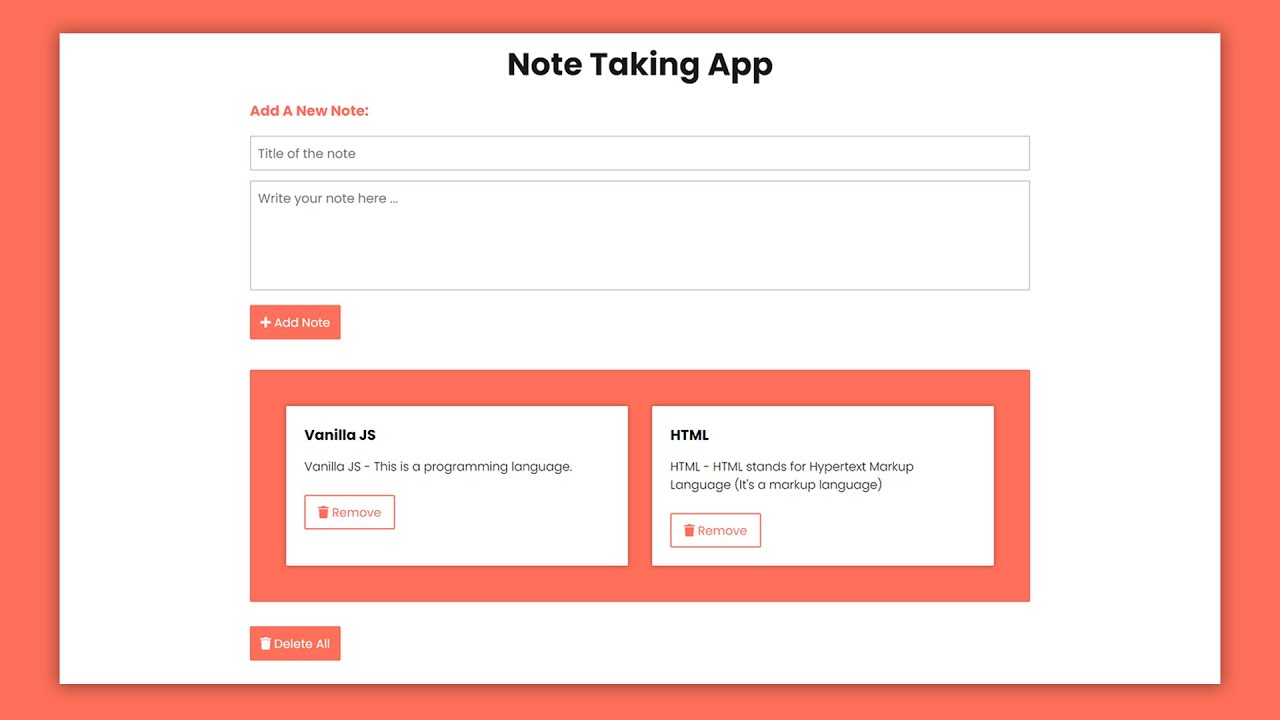 Note Taking App Vanilla Js Project Youtube