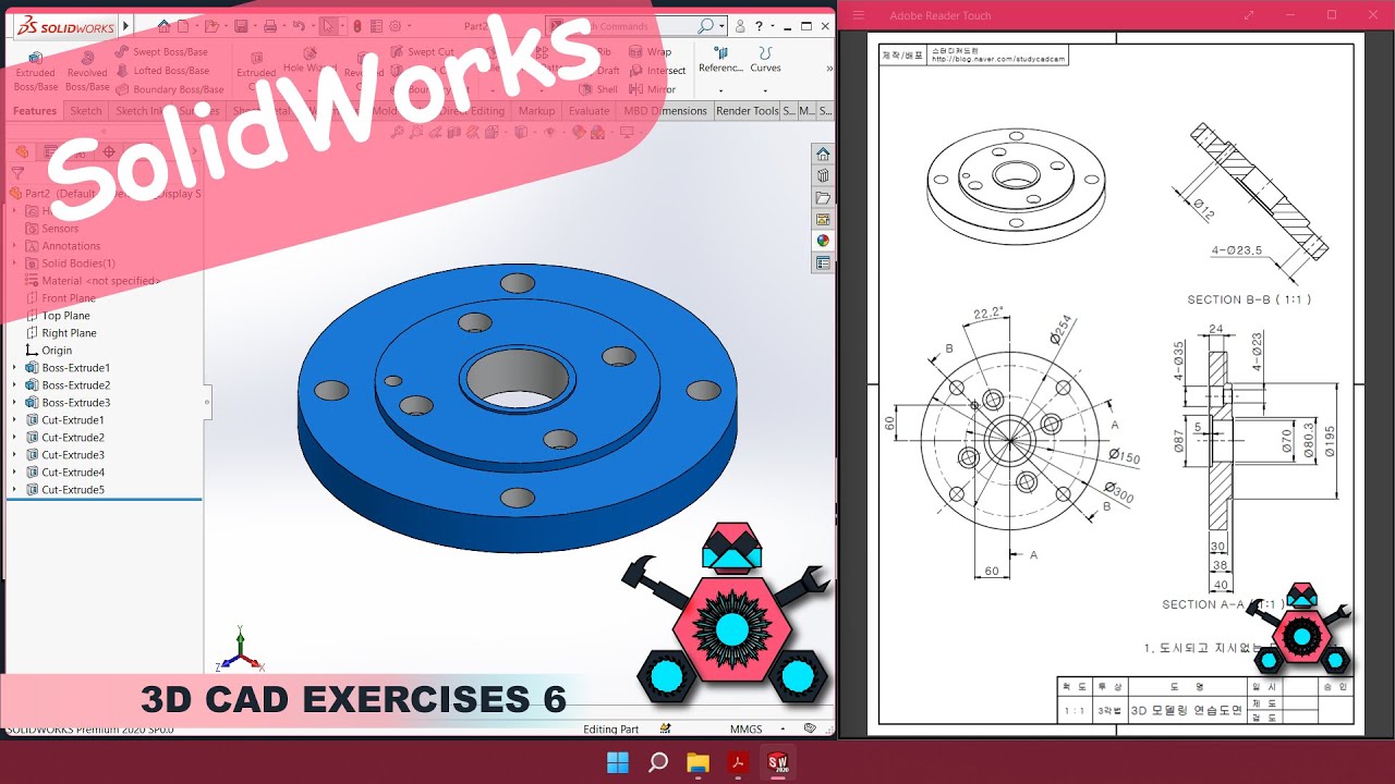 Solidworks 3d Cad Exercises 6 Studycadcam Solution Tutorial