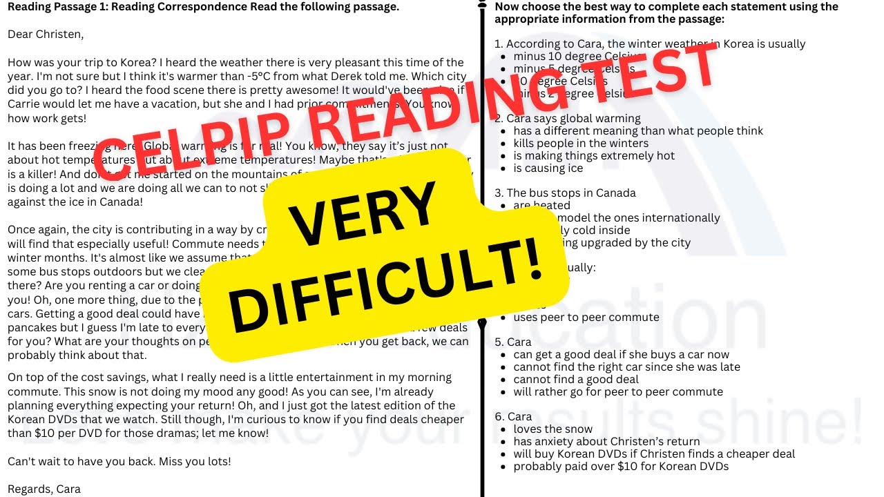 Free Reading Test Celpip