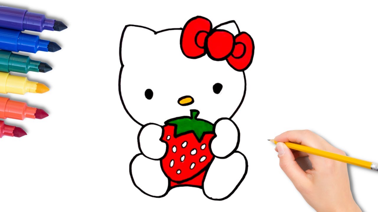 How To Draw Hello Kitty With Strawberry Easy Step By Step Youtube