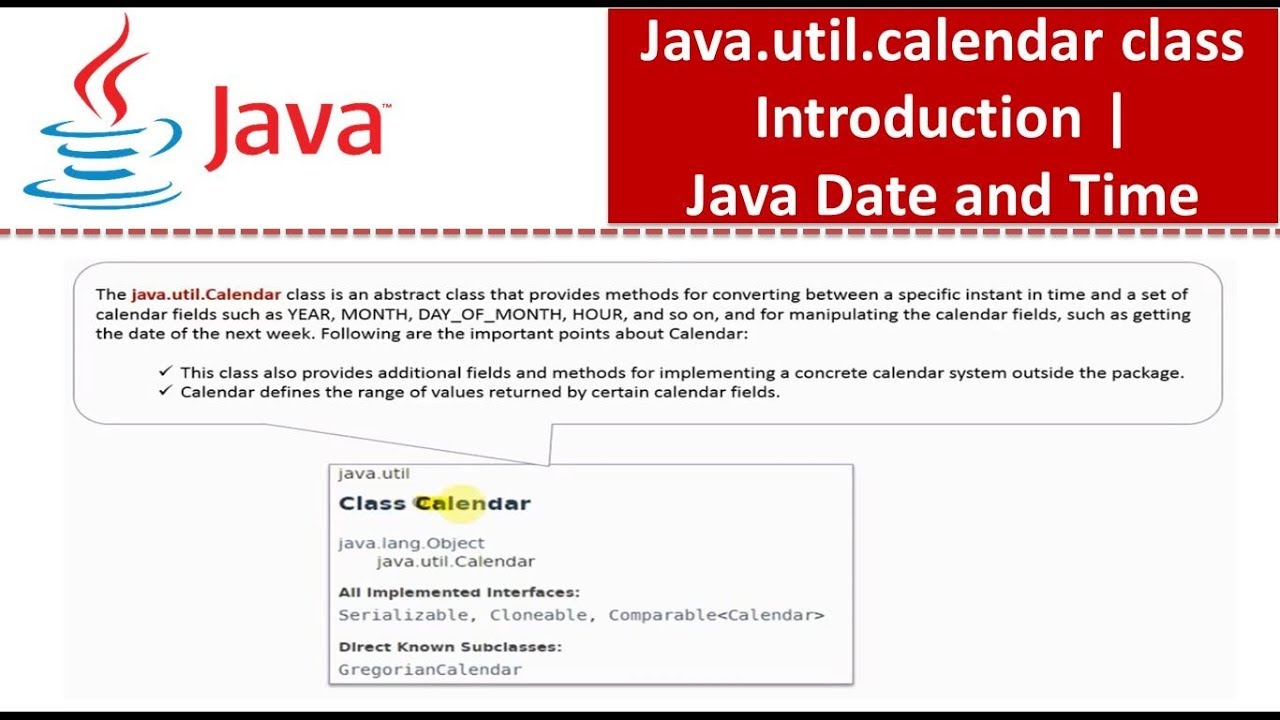 Java Util Calendar Class Introduction Java Date And Time Date And