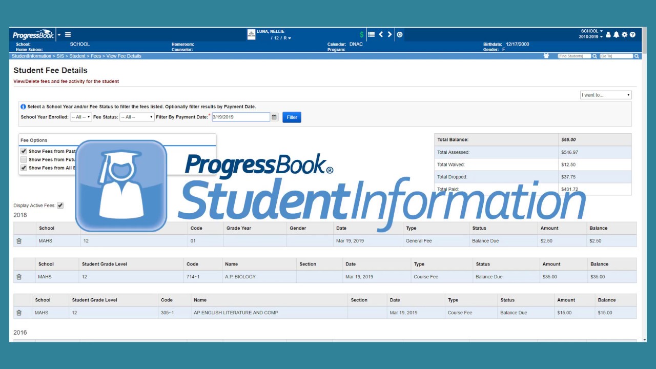 Progressbook Studentinformation Deleting A Fee Youtube