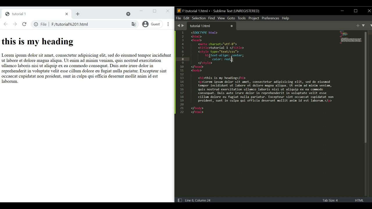 How To Add Heading And Paragraph Using Html Css Youtube