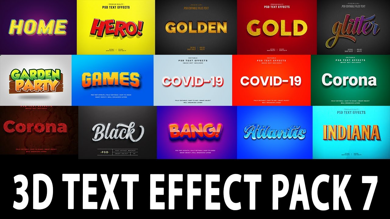 3d Text Effect Pack 7 In Psd Files English Photoshop Tutorial Youtube