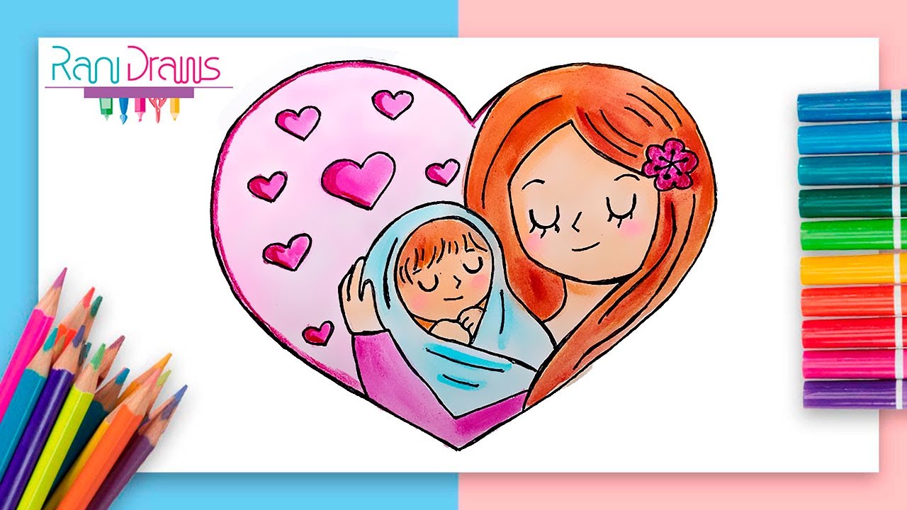 Dibujos A Lápiz De Bebés Con Mamá Madre De Crema De Bebé Aplicando