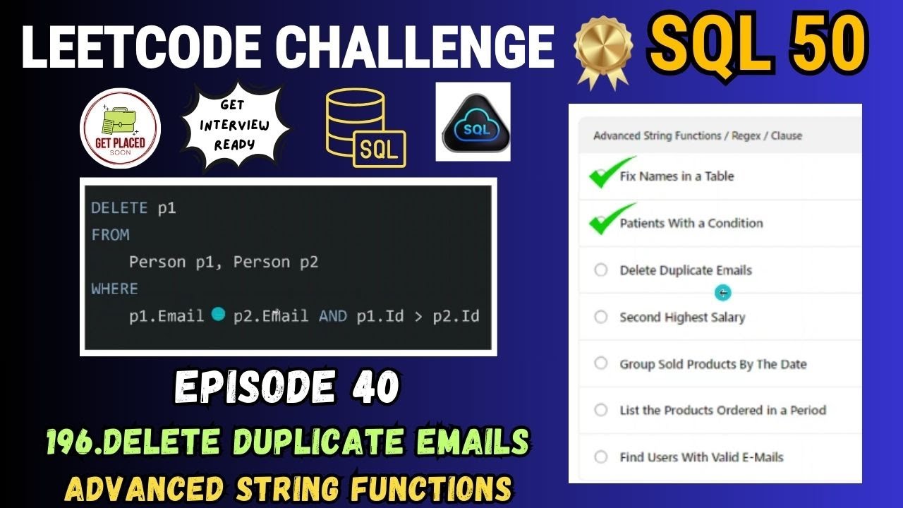 Leetcode Sql 50 Challenge Episode 40 196 Delete Duplicate Emails