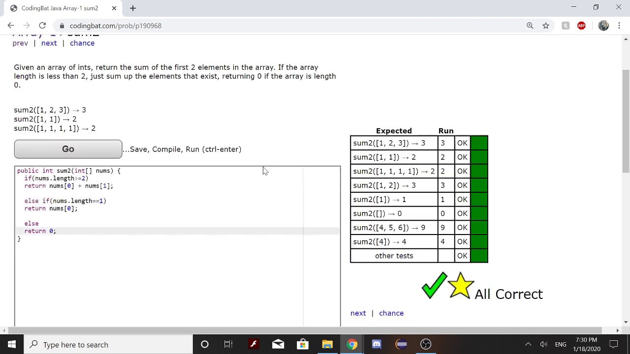 Array 1 Sum2 Java Tutorial Codingbat Youtube