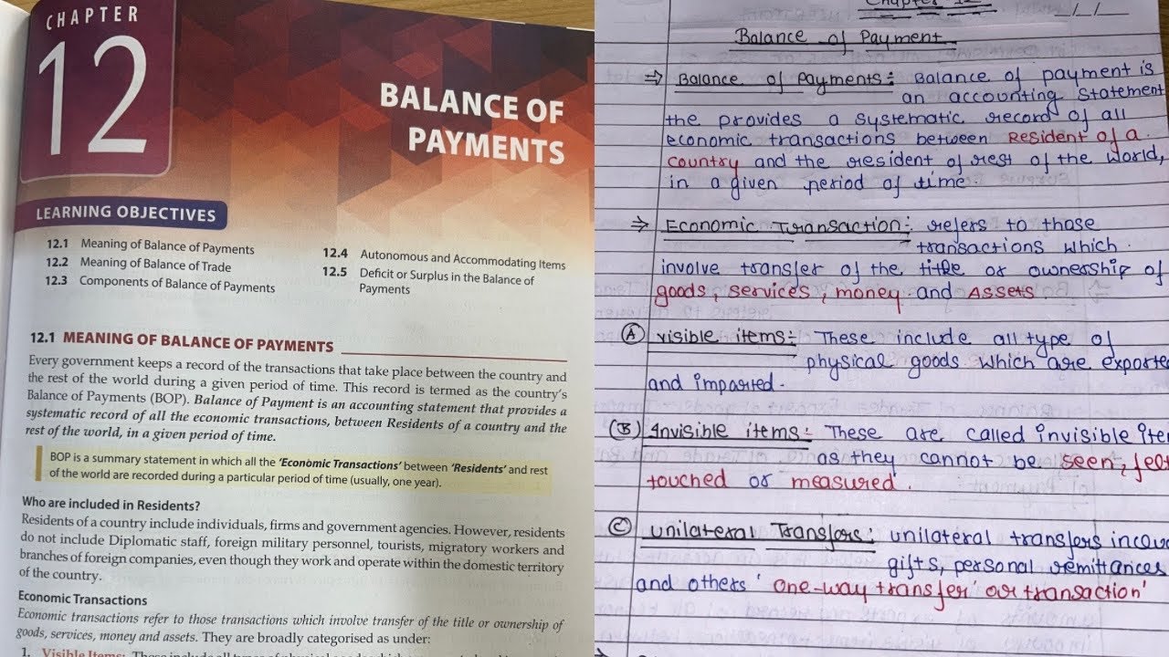 Cbse Macroeconomics Class 12 Chapter 12 Balance Of Payments Youtube