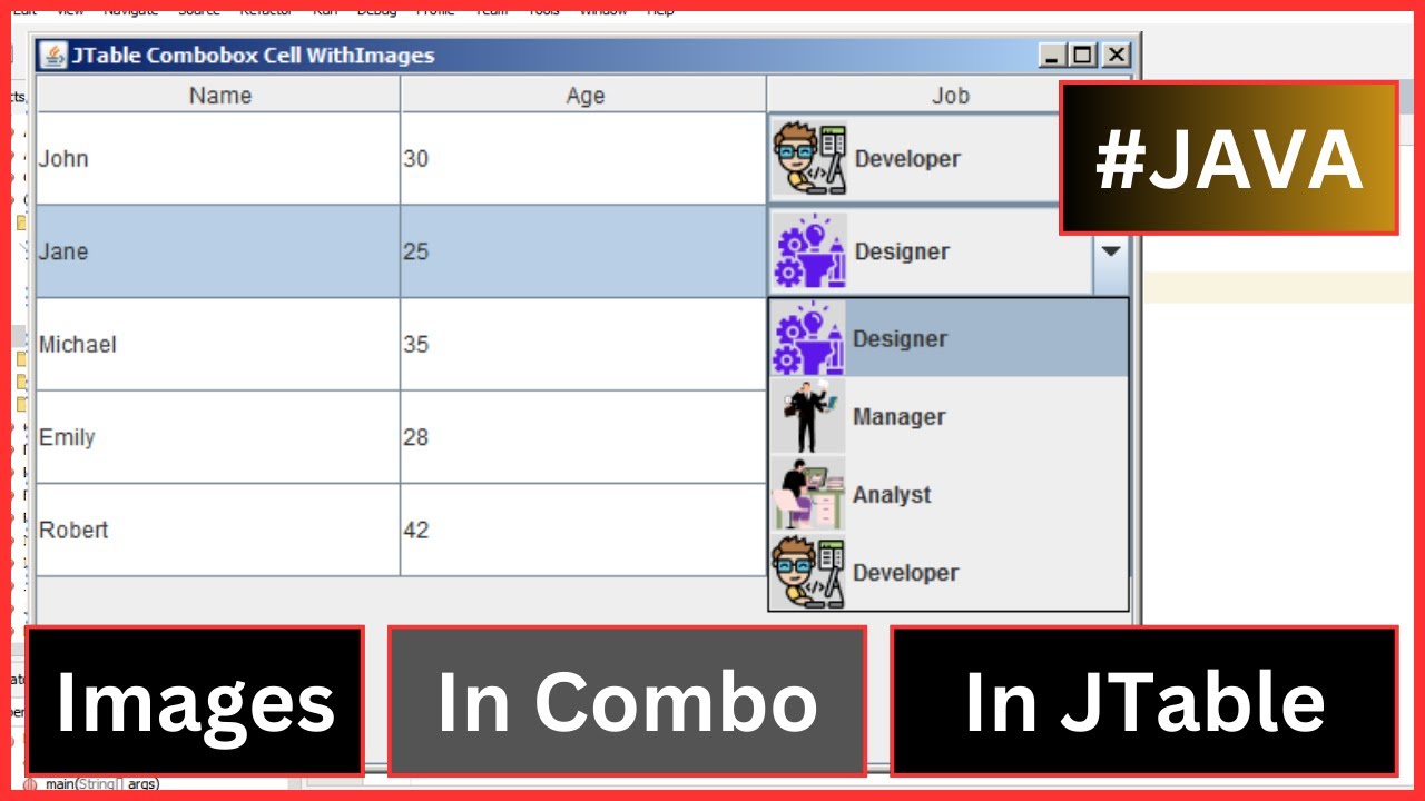How To Add Combobox With Images In Jtable Java Swing Tutorial With