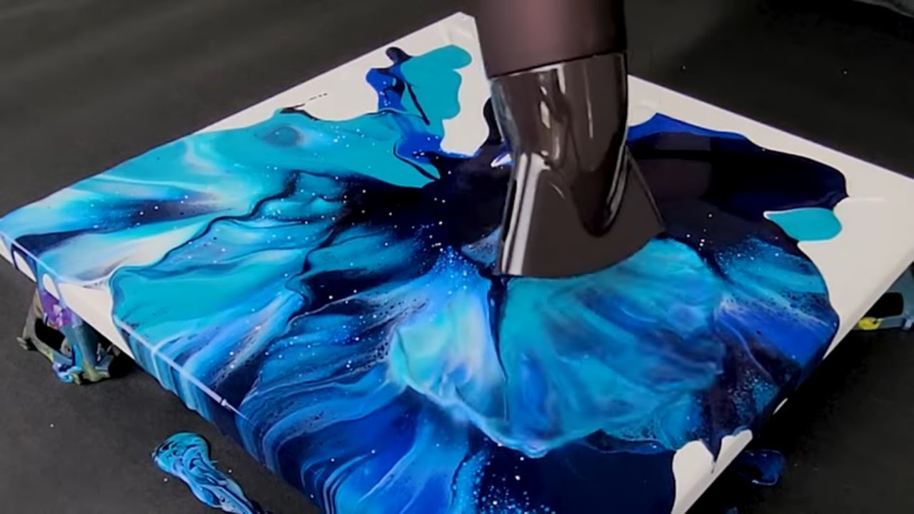 Hair Dryer Blowout Acrylic Pours With Blues Youtube