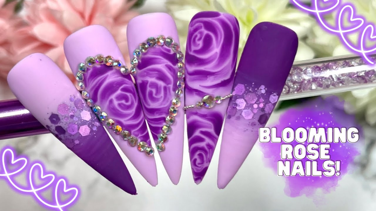 Purple Blooming Rose Nail Art Design Tutorial Bloolming Gel Rose Step