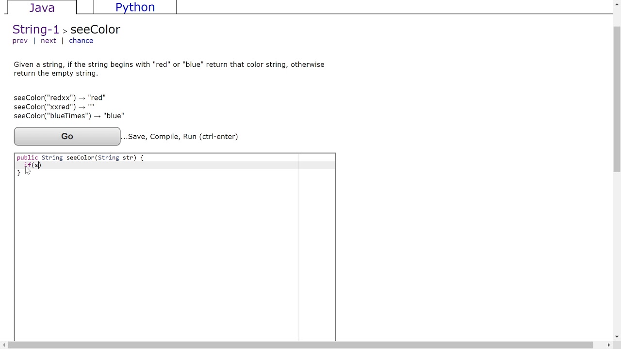 String 1 Seecolor Java Solution Codingbat Youtube