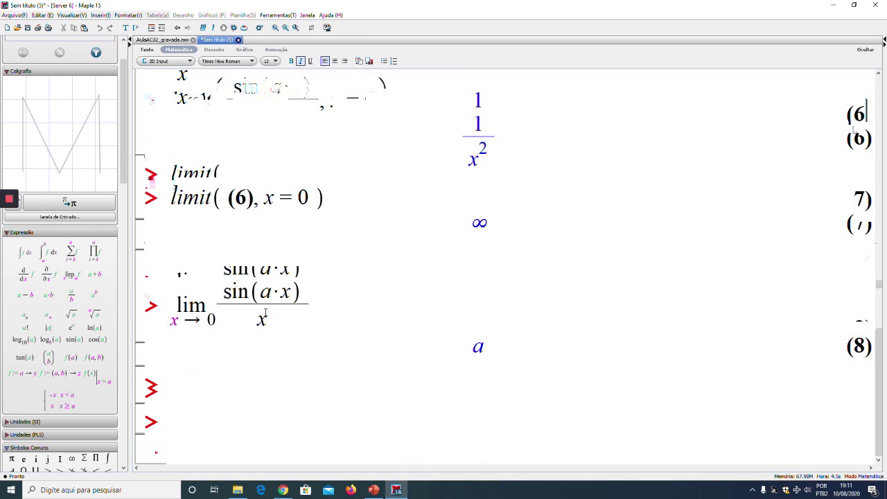 Maple 15 Cálculo Limites Limit Youtube