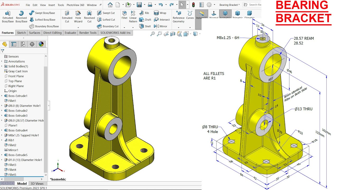 Solidworks Tutorial Bearing Bracket Youtube