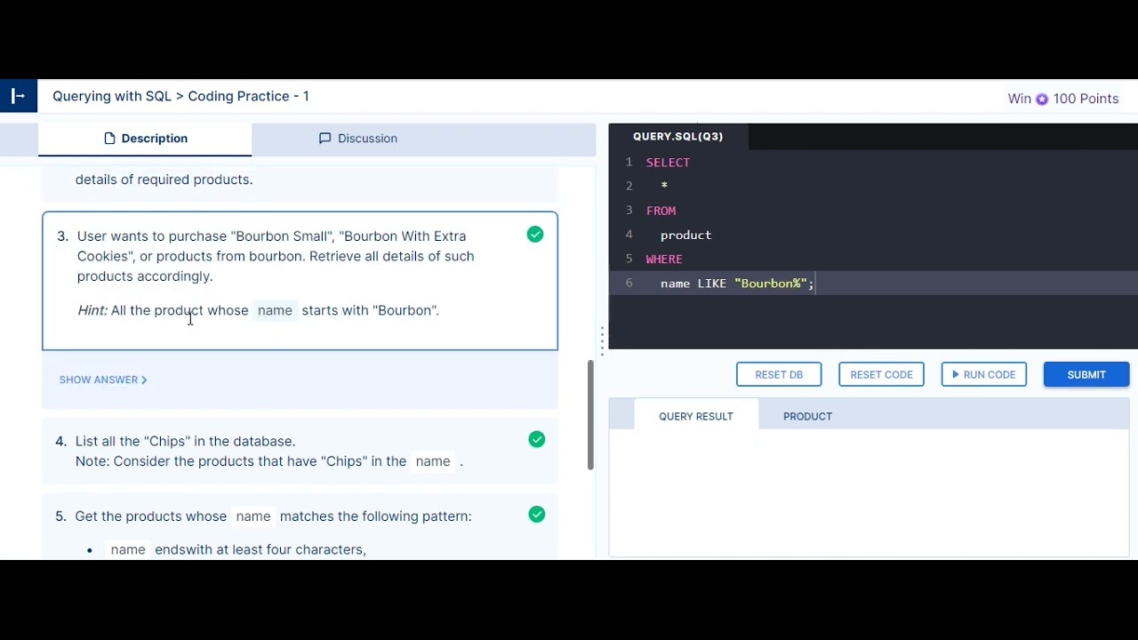 Querying With Sql Coding Practice 1win100 Points Youtube
