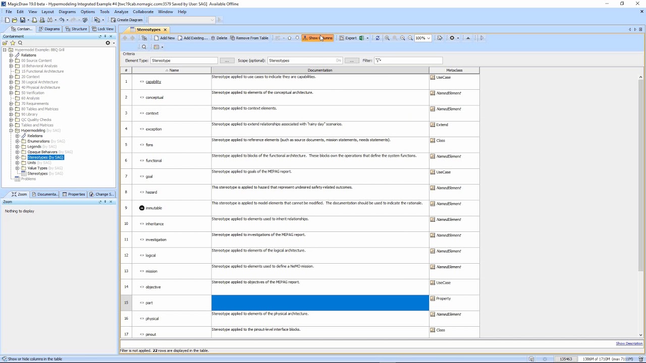 Magicdraw User Interface Generic Tables Youtube