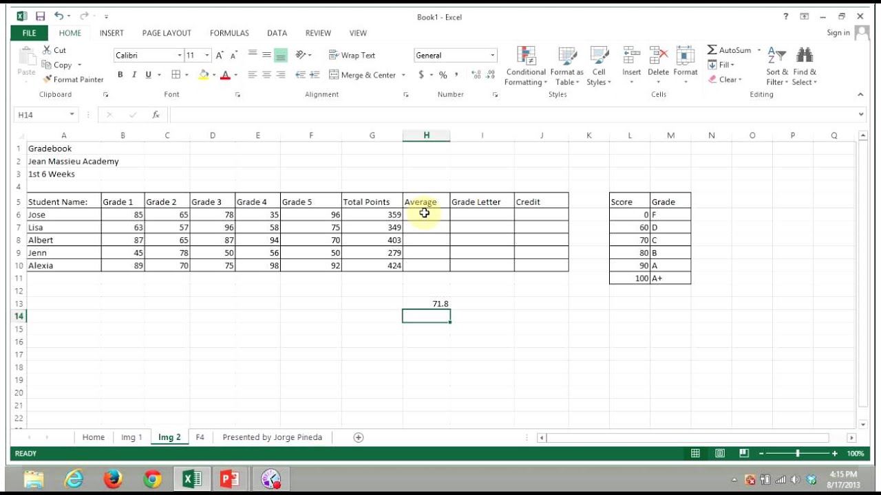 Excel Creating A Gradebook Youtube