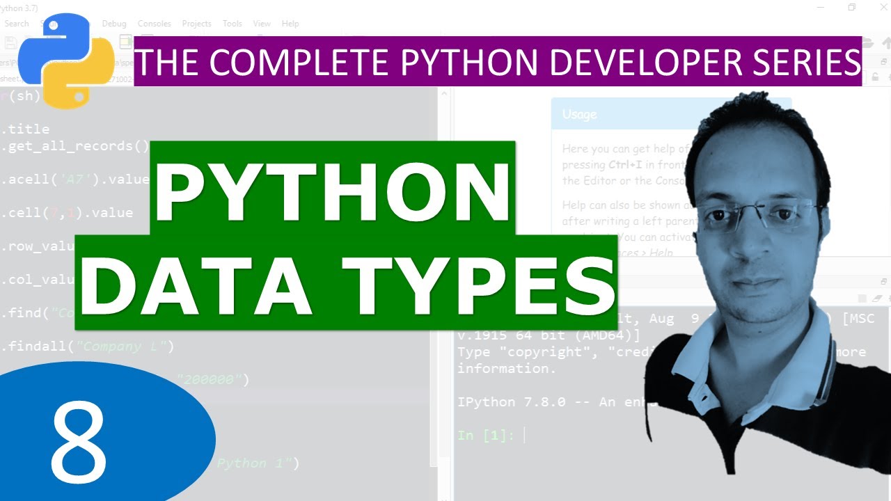 8 Python Data Types Python Tutorial Developer Series A Z Youtube