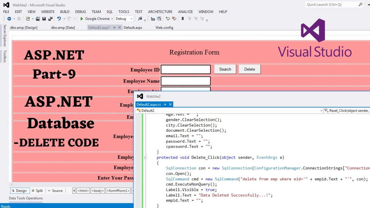 Part 9 How To Delete Data From Database Table In Asp Net In Marathi