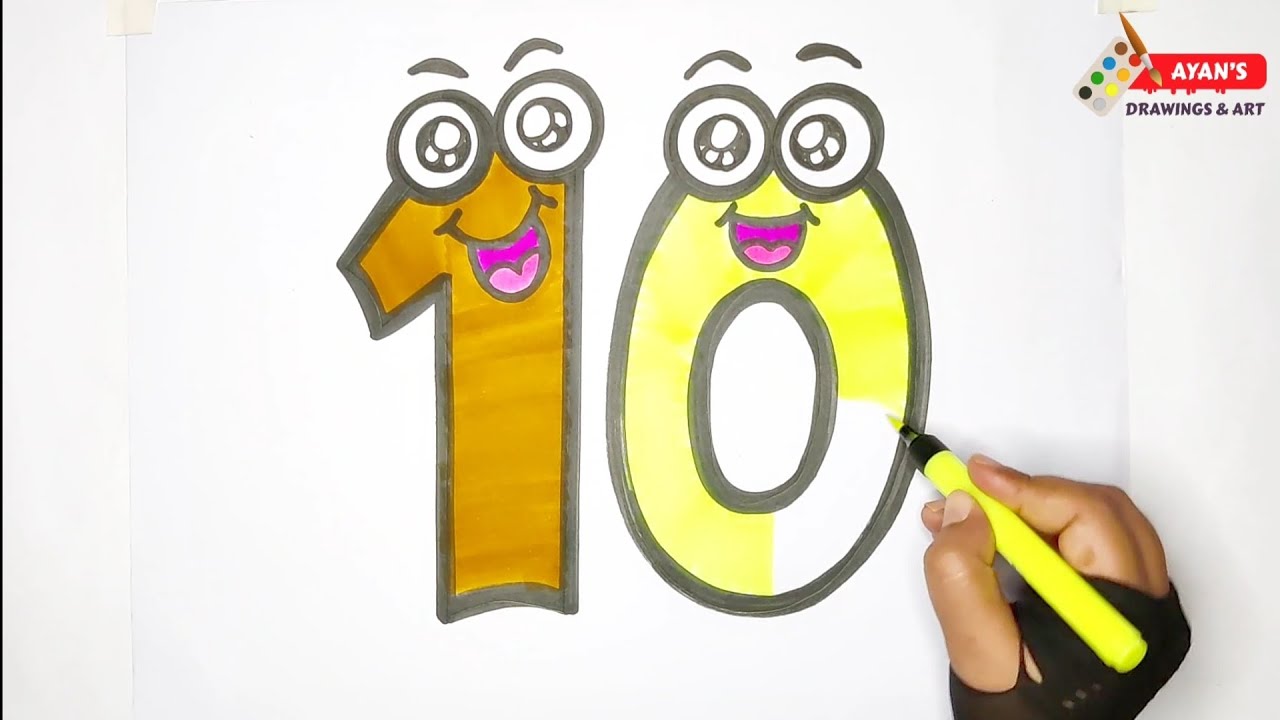 Number 10 Drawing And Colouring For Kids Numbers Drawing And Coloring