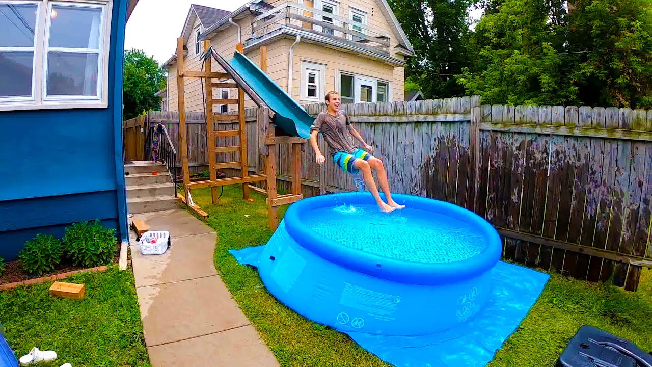 How To Set Up A Swimming Pool With Water Slide Youtube