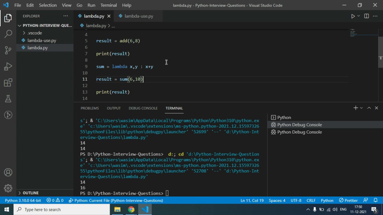 Python Interview Questions Lambda Functions In Python Youtube