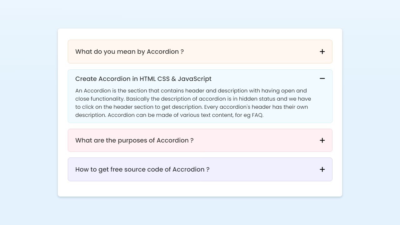 How To Create Responsive Accordion In Html Css Javascript Youtube