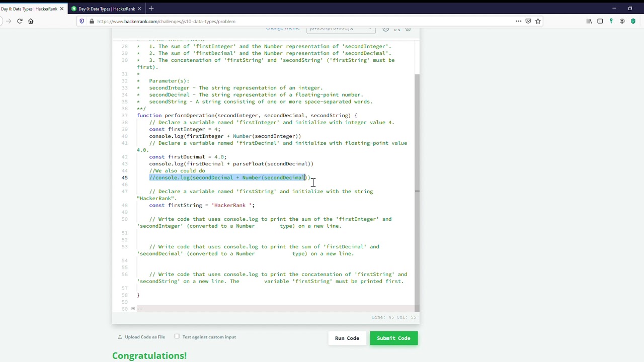 Day 0 Data Types Hackerrank Javascript Youtube