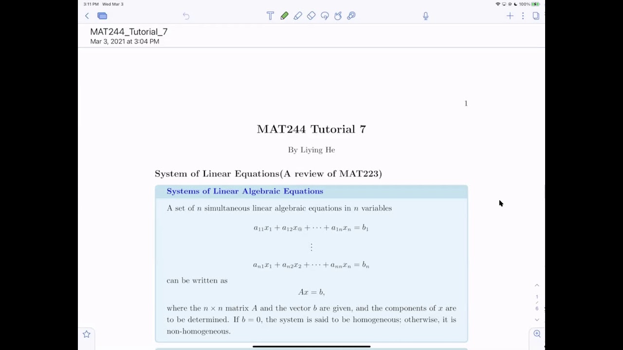 Mat244 Tutorial 7 Youtube