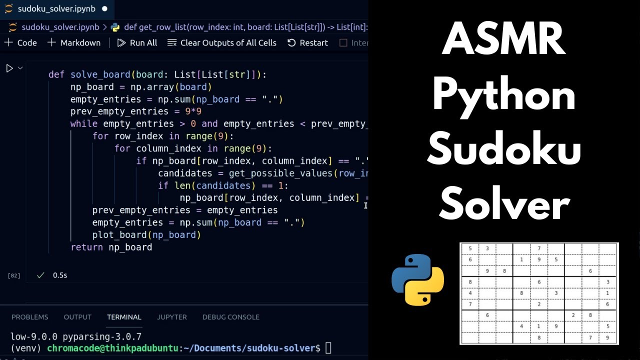 Asmr Coding Sudoku Solver With Python Keyboard Typing Soft Spoken