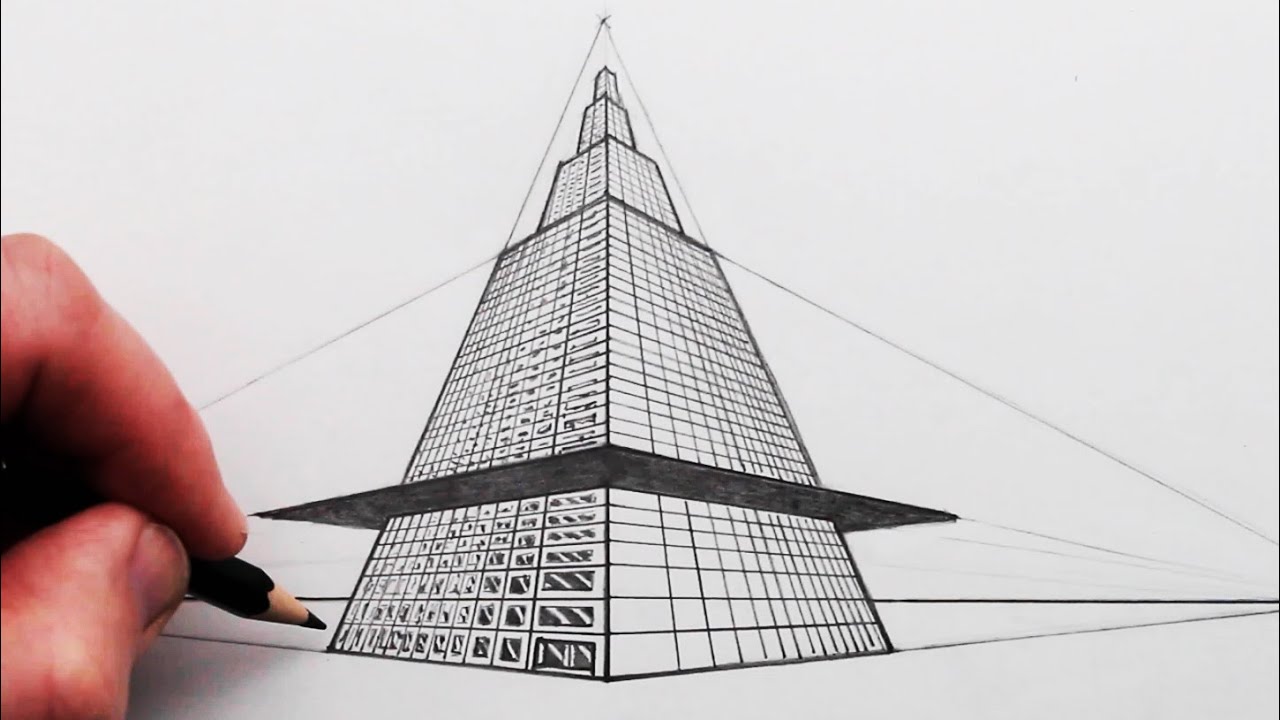 How To Draw 3 Point Perspective Skyscraper Building Youtube
