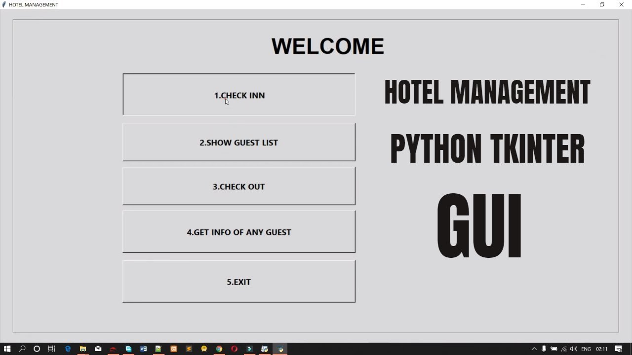 Hotel Management System Python Tkinter Gui Youtube